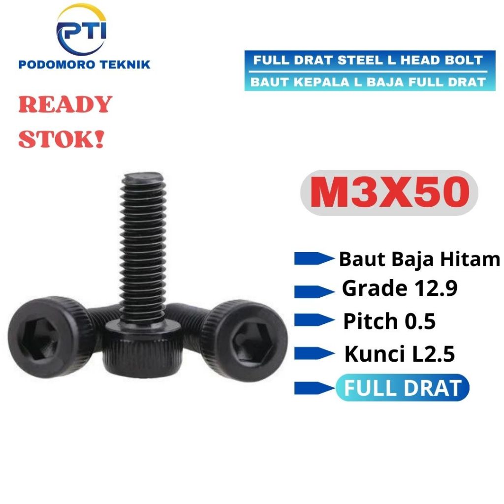 Jual Baut L Hitam/Baja M3*50 Full Drat Baut L M3X50 Full Drat | Shopee Indonesia