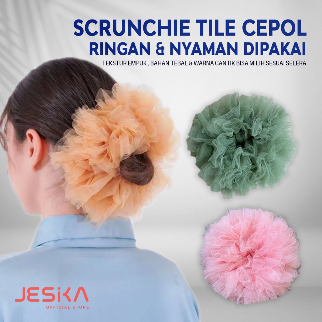 Jual Scrunchie cepol ikat rambut hijab tile ukuran medium jumbo bervolume elastis ubur ubur ...