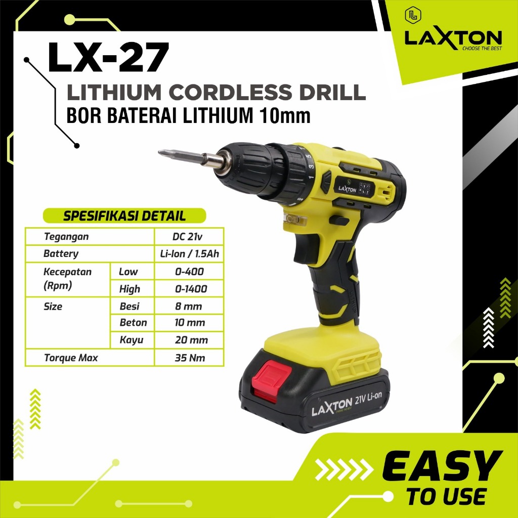 Jual LAXTON LX27 Mesin bor baterai tangan lithium cordless drill cas ...