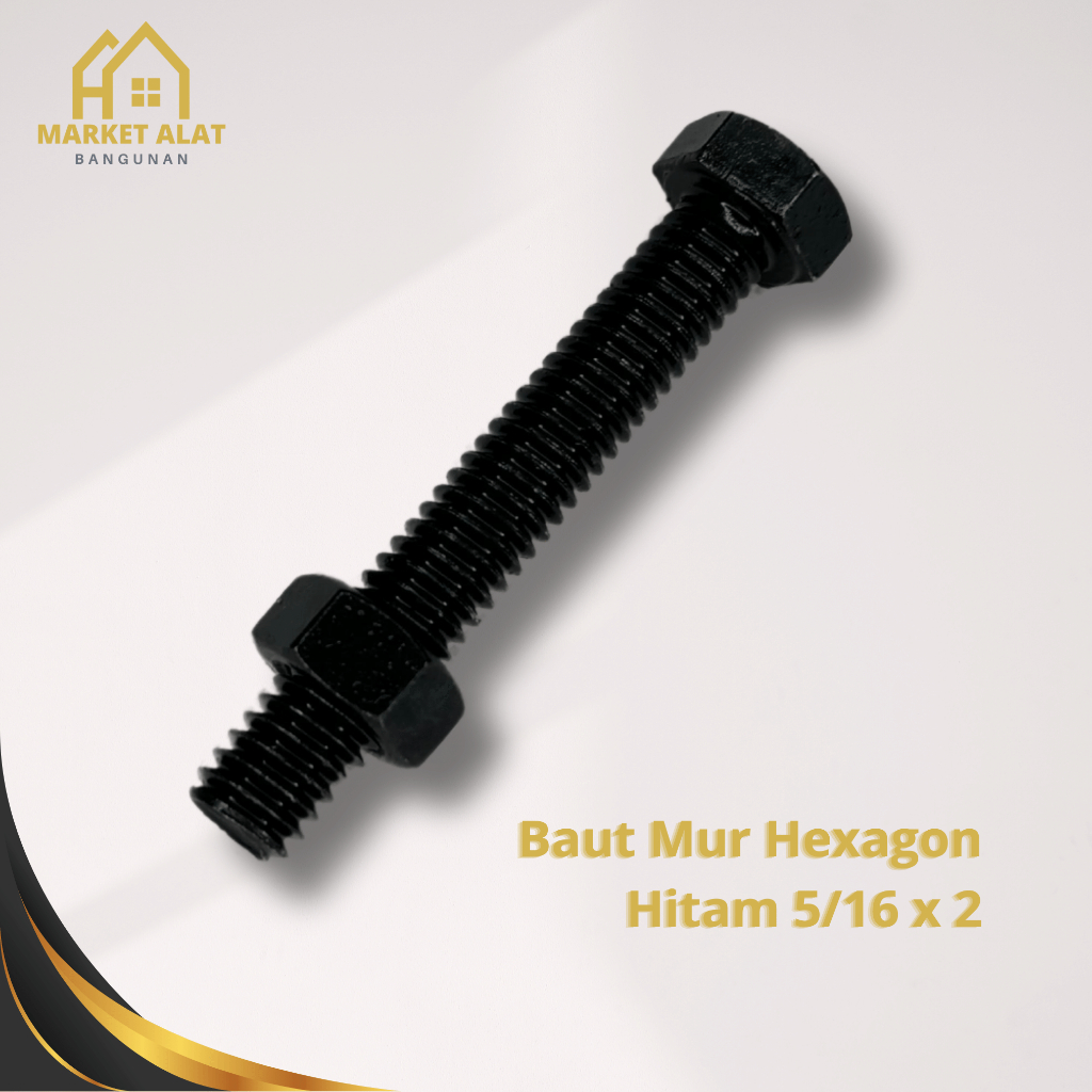 Jual Baut Mur Hexagon 5/16 x 2 UNC Baja Hitam Kunci 12 / Full Set Baut Hex Besi Hitam Drat Kasar ...