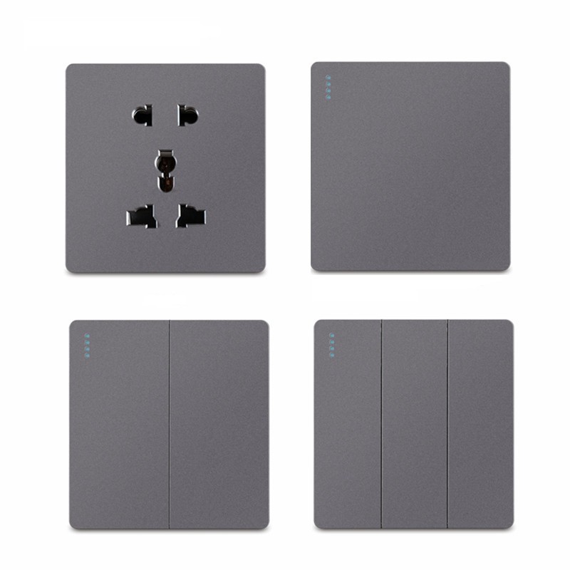 Jual Saklar Dinding Soket 5 PREMIUM GRAY Brushed 1/2/3 Gang 1 Way Stop ...