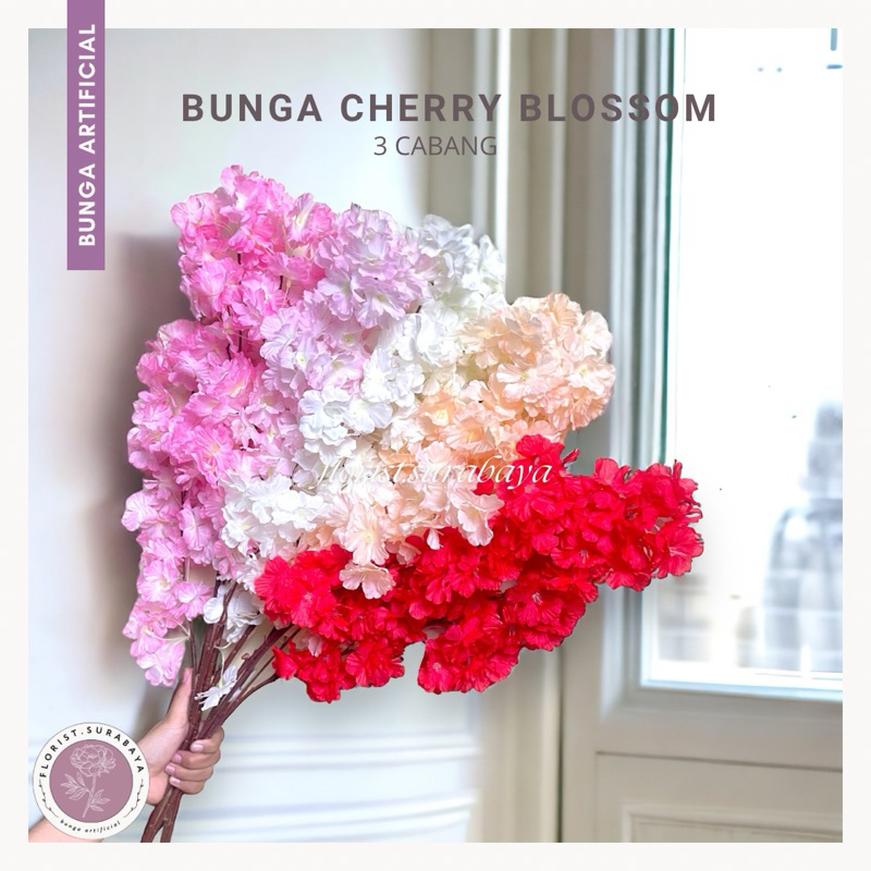 Jual BUNGA CHERRY BLOSSOM TANPA DAUN CABANG 3-BUNGA DEKORASI ARTIFICIAL ...