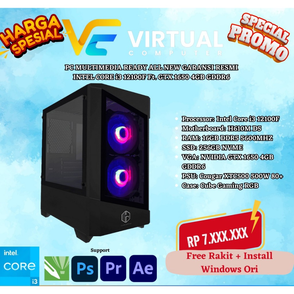 Jual PC MULTIMEDIA READY ALL NEW GARANSI RESMI INTEL CORE i3 12100F Ft. GTX 1650 4GB GDDR6 ...