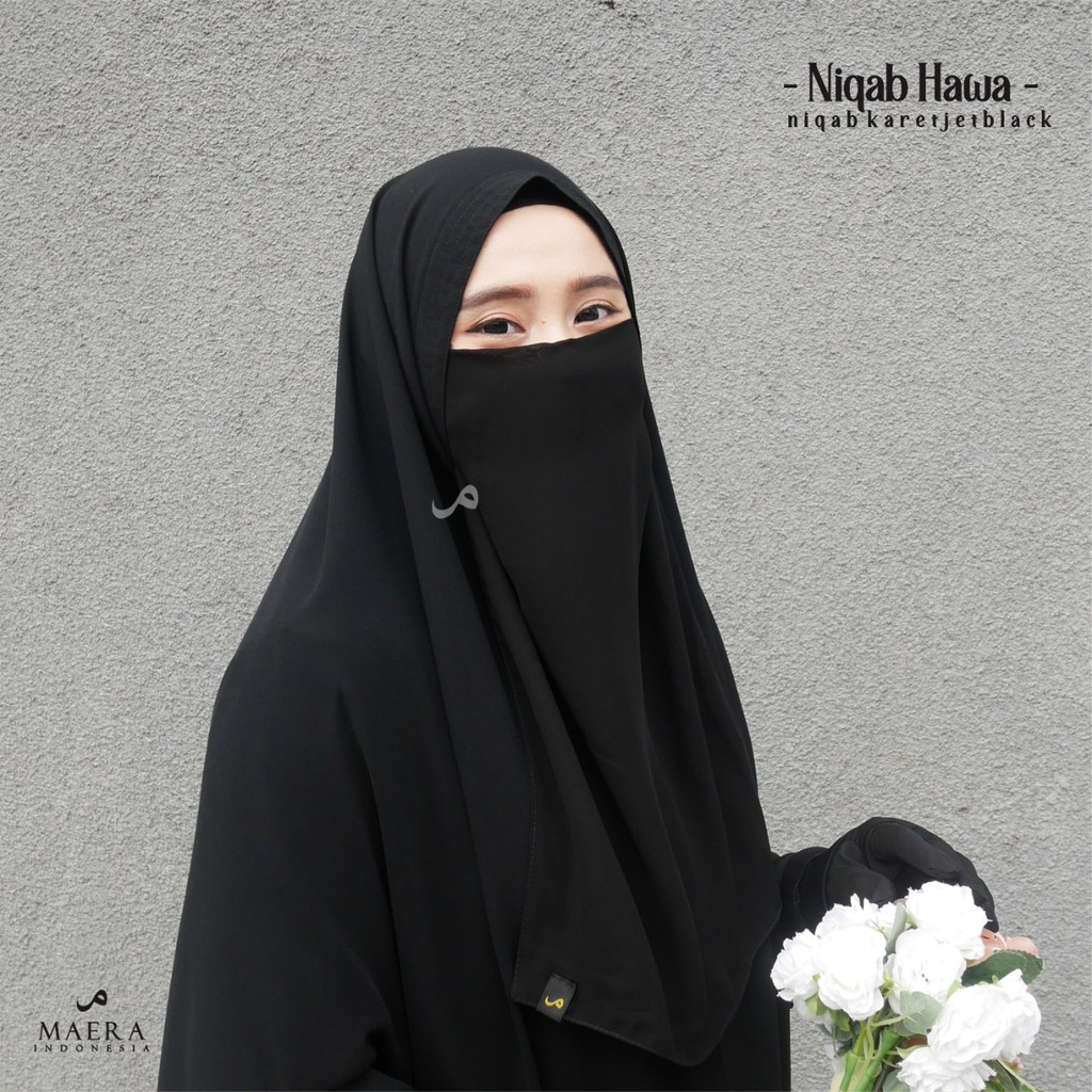 Jual Niqab Cadar Karet atau Tali 2 Layer Sifon Silk Jetblack Premium HAWA By Maera | Shopee ...