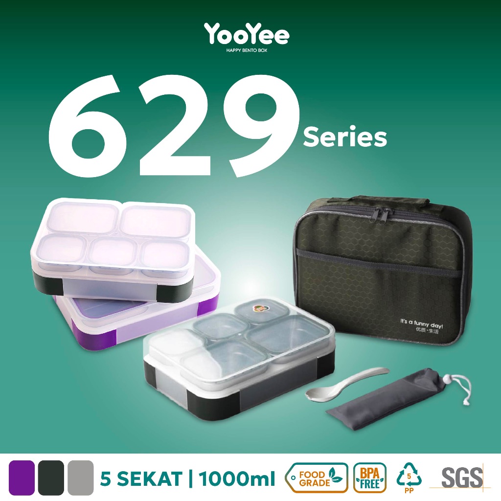 Jual Yooyee 629 Kotak Makan Box Makanan Stainless 5 Sekat Set dengan ...