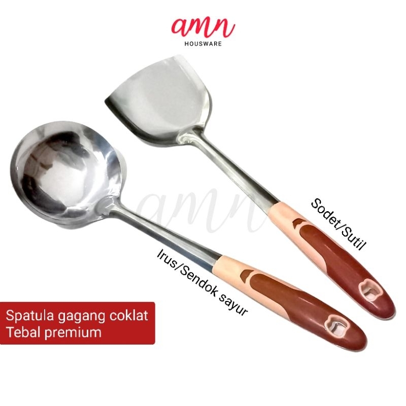 Jual Spatula Set Stainless Isi 2 pcs Besar Gagang Coklat - Kitchen ...