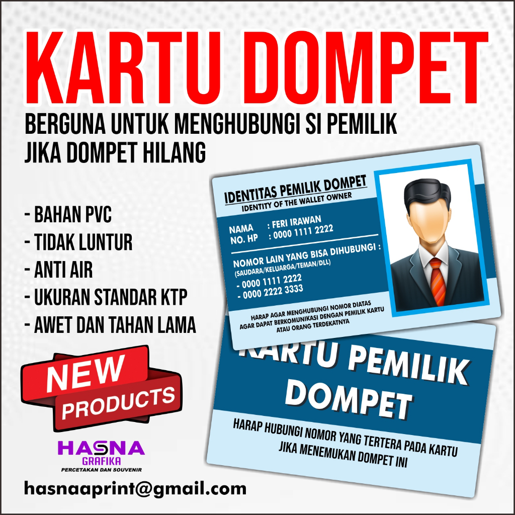 Jual KARTU DOMPET (fungsinya untuk menghubungi si pemilik jika dompet ...