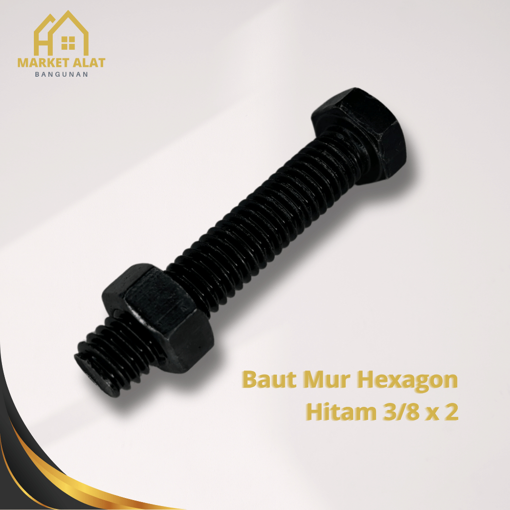 Jual Baut Mur Hexagon 3/8 x 2 UNC Baja Hitam Kunci 14 / Full Set Baut ...