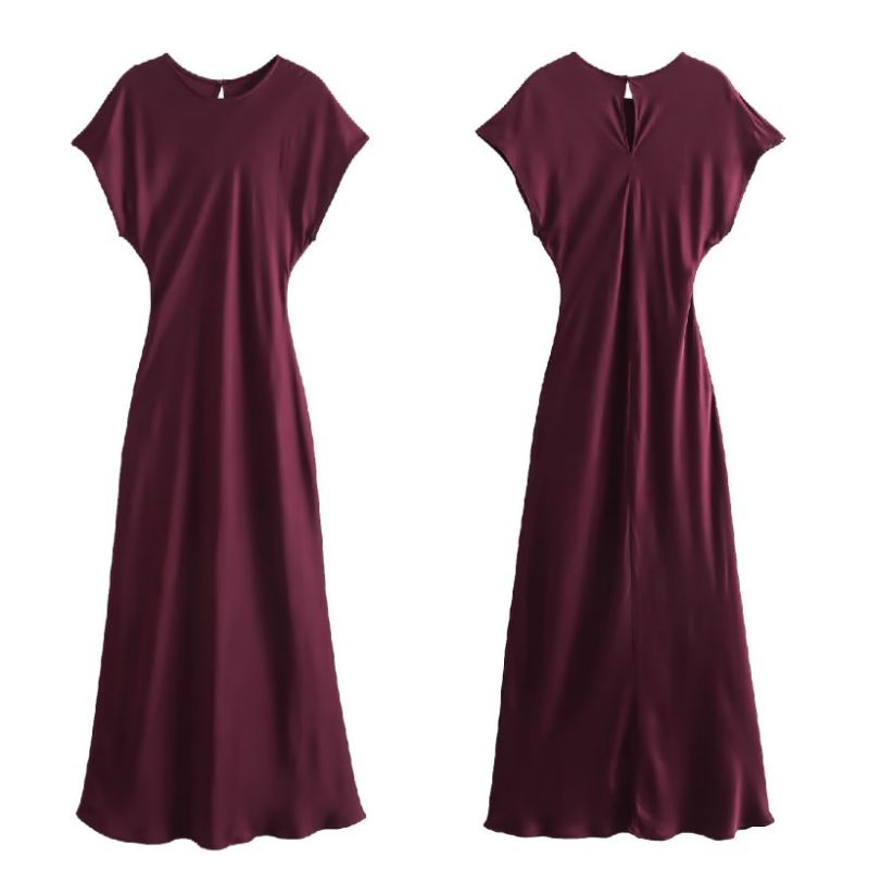 Jual Maroon Plain Basic Dress Satin 74027 | Shopee Indonesia