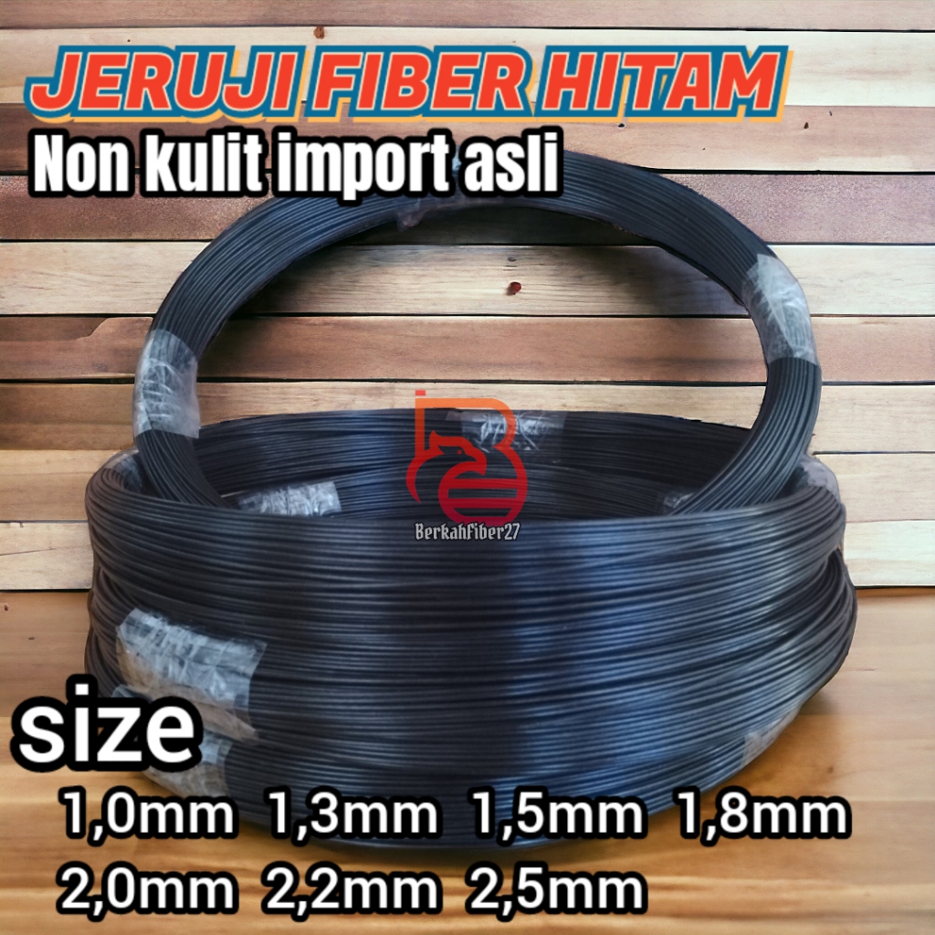 Jual ruji fiber Hitam 50 meter ukuran 1mm. 1.3mm dan 1.5mm non kulitan ...