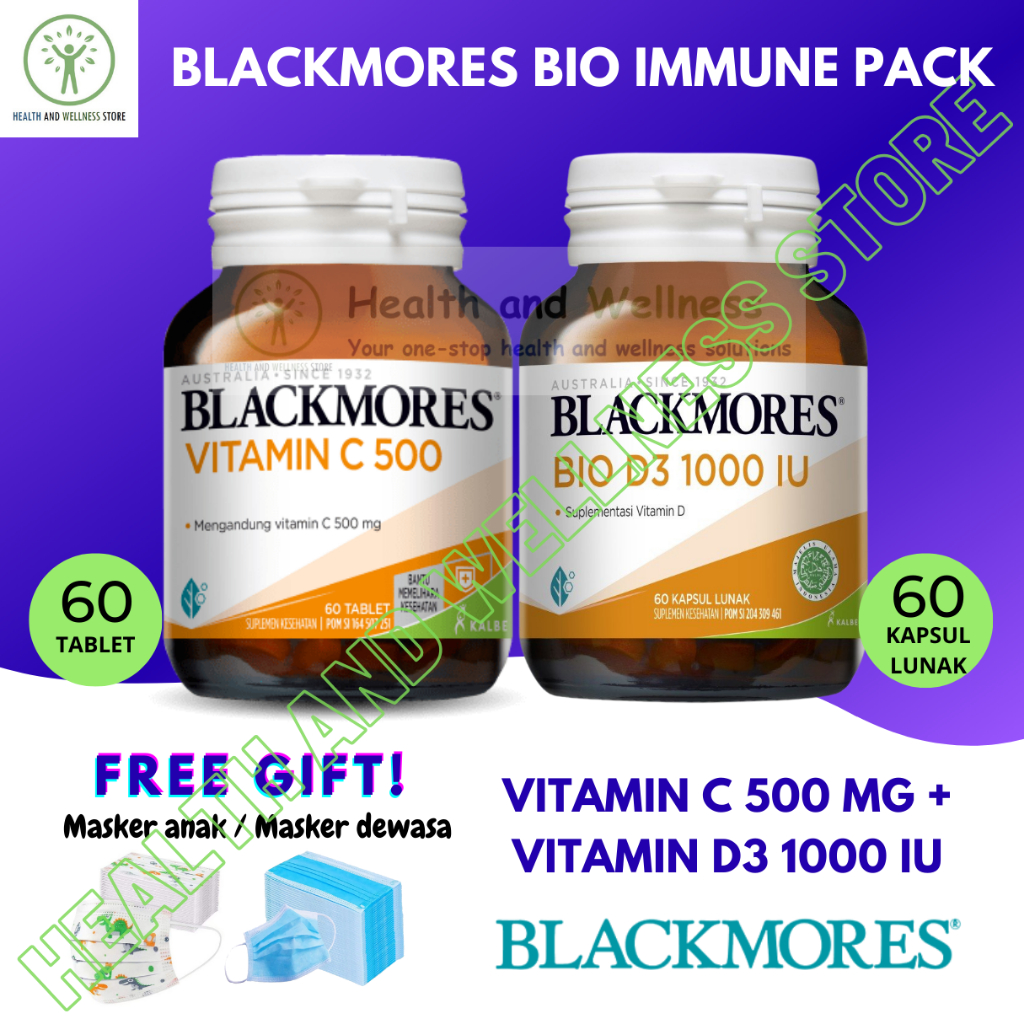 Jual Blackmores Vitamin C 500 Mg Dan D3 1000 IU 60 Kapsul Lunak Paket ...