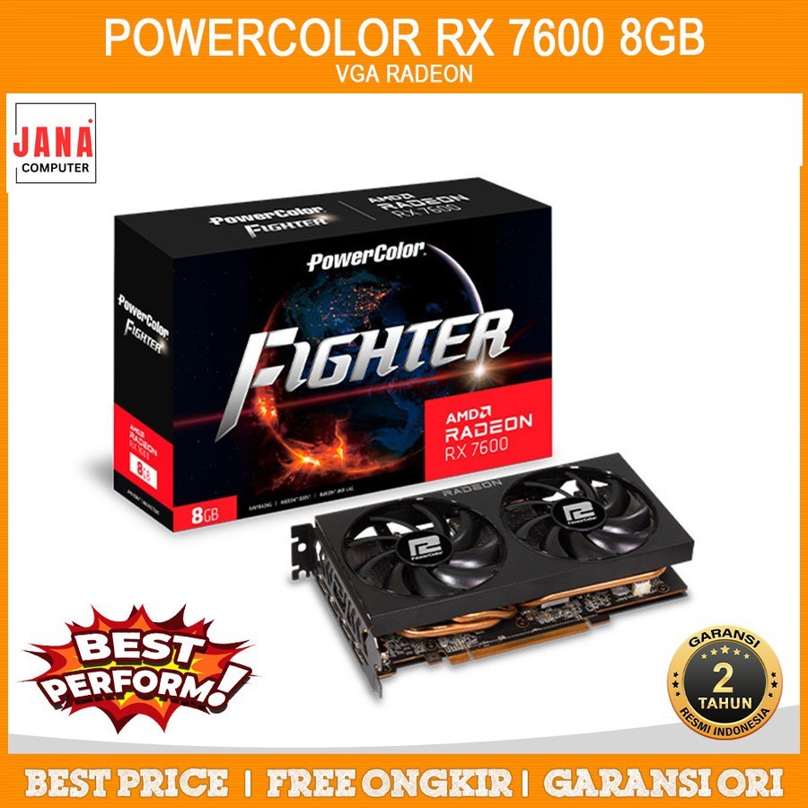 Jual VGA POWERCOLOR RX 7600 8GB D6 FIGHTER | AMD Radeon RX7600 8GB GDDR6 | Shopee Indonesia