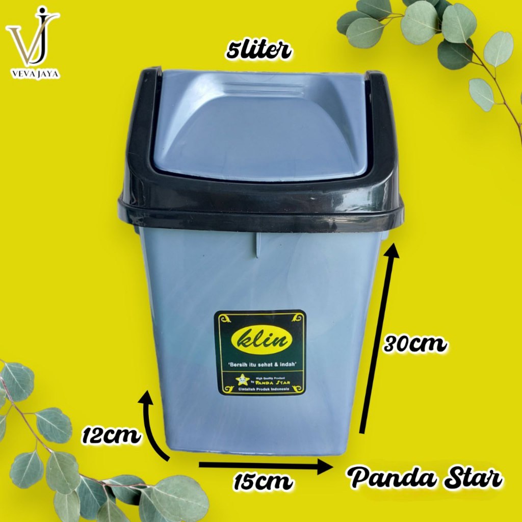 Jual Tempat sampah tutup goyang 5 liter Klin Panda Star warna abu - abu | Shopee Indonesia