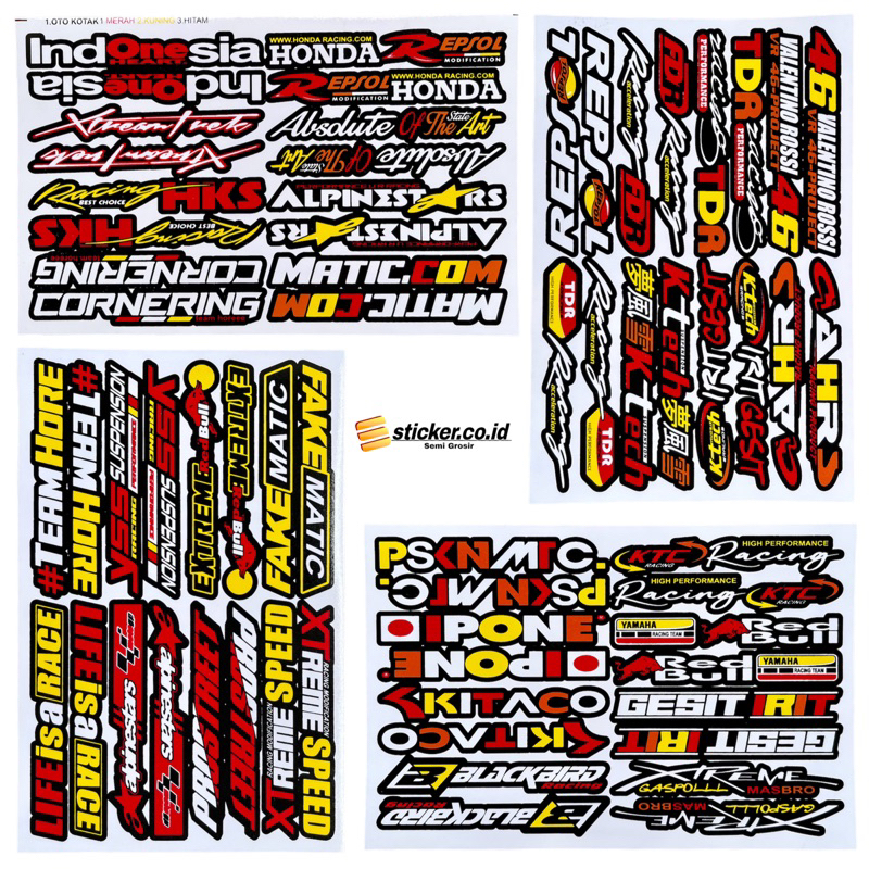 Jual Sticker Lembaran Kecil Tulisan Racing Isi 16 pcs Potong Sendiri ...