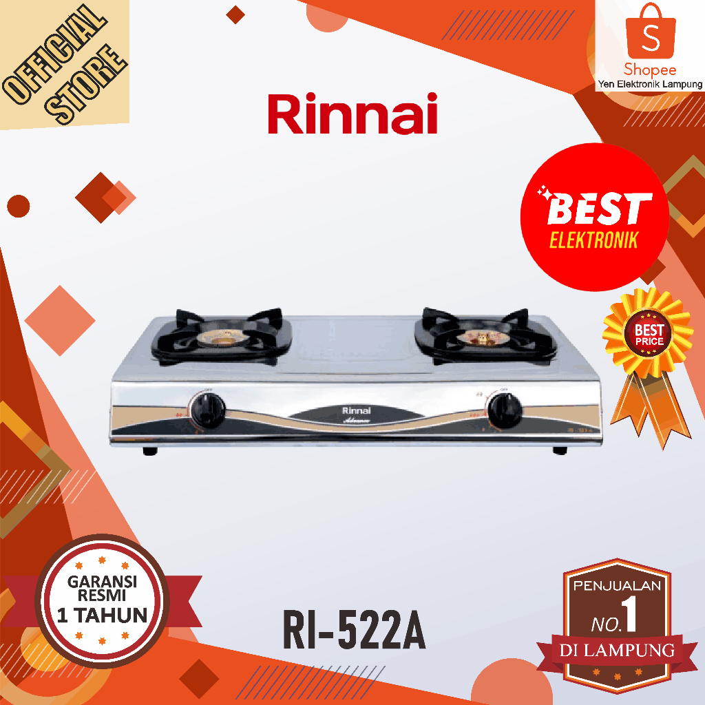 Jual Kompor RINNAI RI 522A 2 Tungku Anti Karat Api Lilin Garansi Resmi | Shopee Indonesia
