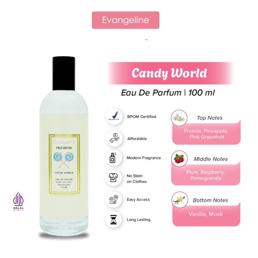 Jual EVANGELINE PREMIUM COLLECTION 100ML EAU DE PARFUM CANDY WORLD | Shopee Indonesia