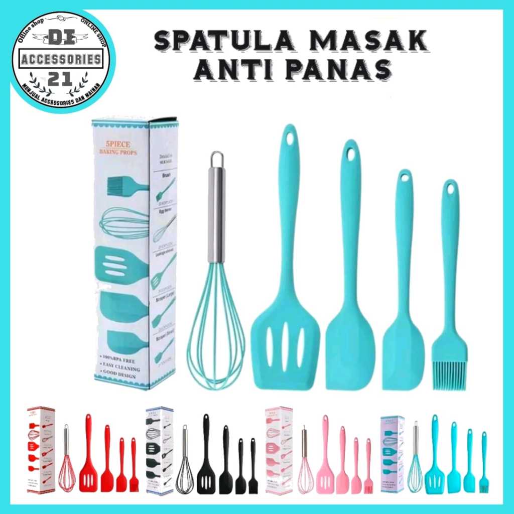 Jual Spatula Set 5 in 1 Alat Masak Silikon | Sutil Kocokan Telur Scrap ...