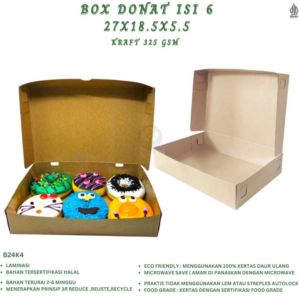 Jual Dus Donat Box Donat Isi 6 Dus Donat (B24K4-27X18.5X5.5 Cm ...