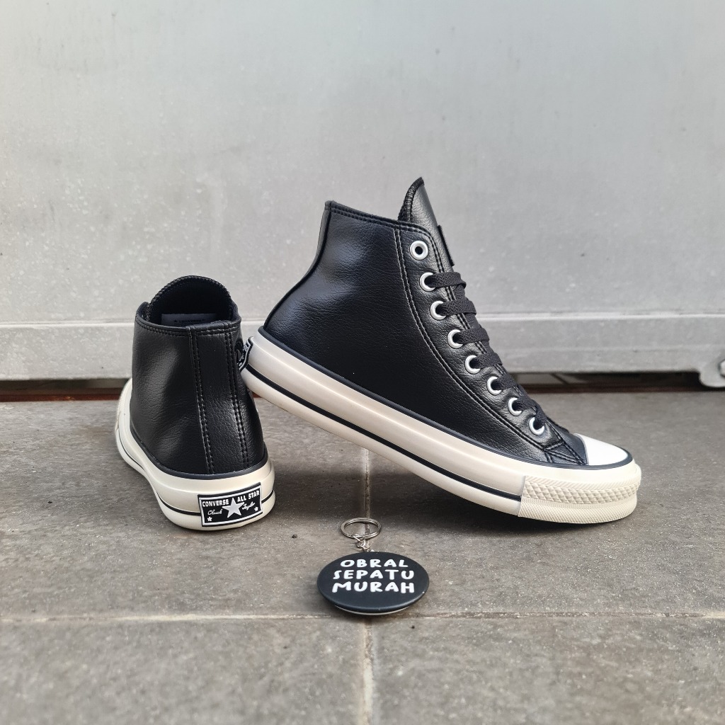 Jual SEPATU SNEAKERS HIGH LEATHER BLACK WHITE 38-43 SEPATU KULIT HITAM ...