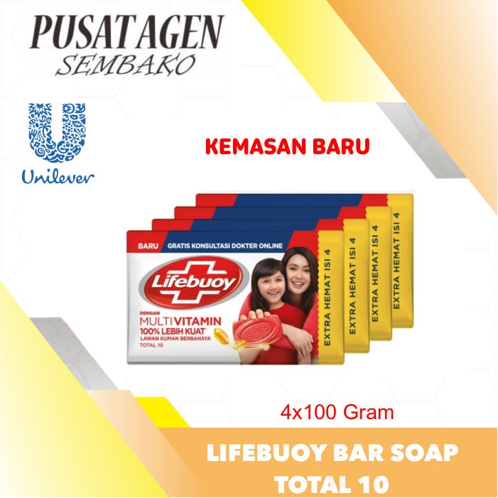 Jual LIFEBUOY BODY BAR SOAP TOTAL 10 100 G GR 4 PCS BIJI SABUN MANDI ...