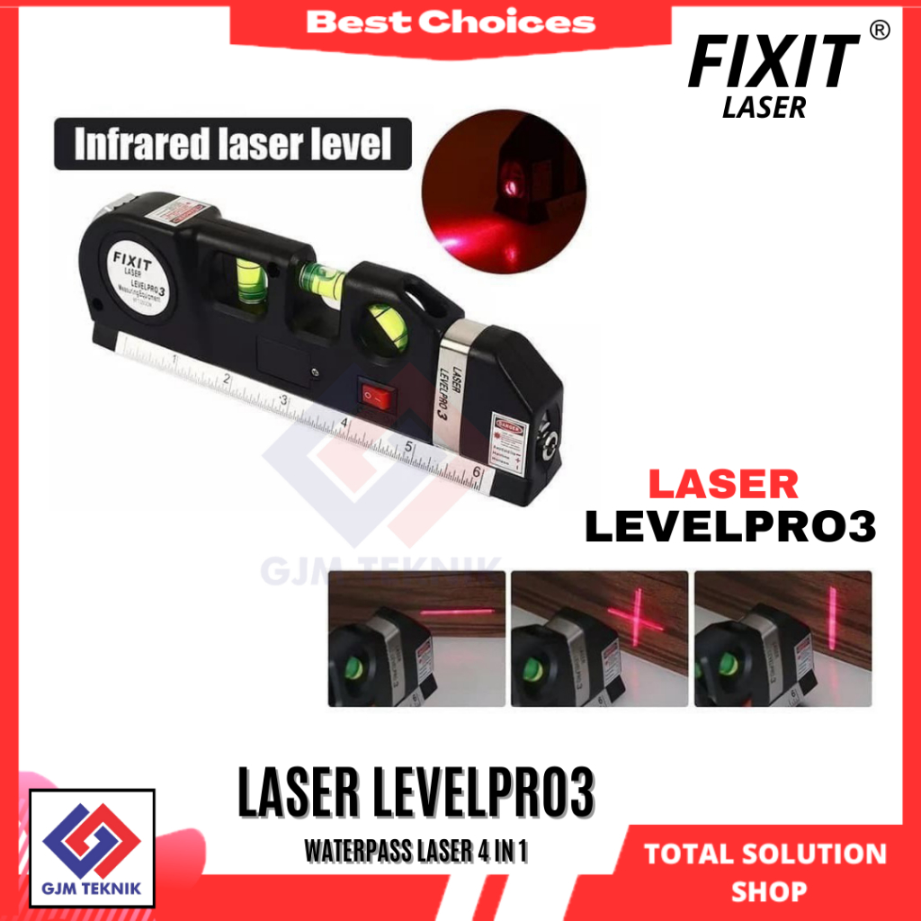 Jual Waterpass Fixit Level Pro 3 Water Pass Meteran Laser up to 250 Cm ...