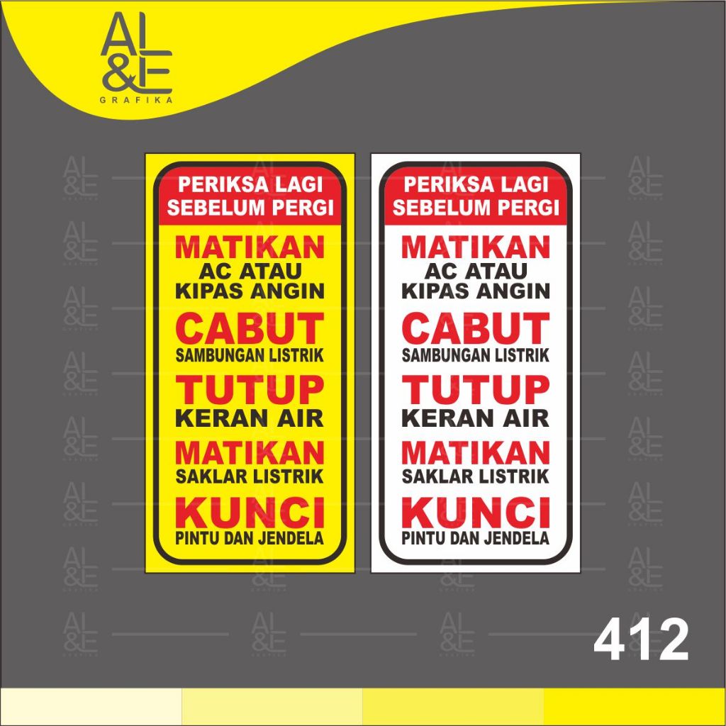 Jual 412 - Stiker Periksa Lagi Peralatan Rumah Sebelum Pergi, Sticker ...