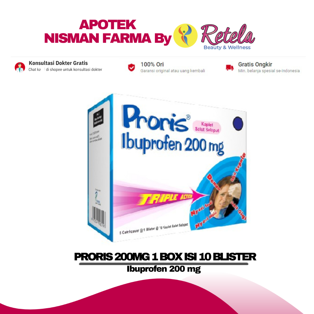 Jual PRORIS 200MG 1 BOX ISI 10 BLISTER ( IBUPROFEN 200 MG ) / DEMAM ...