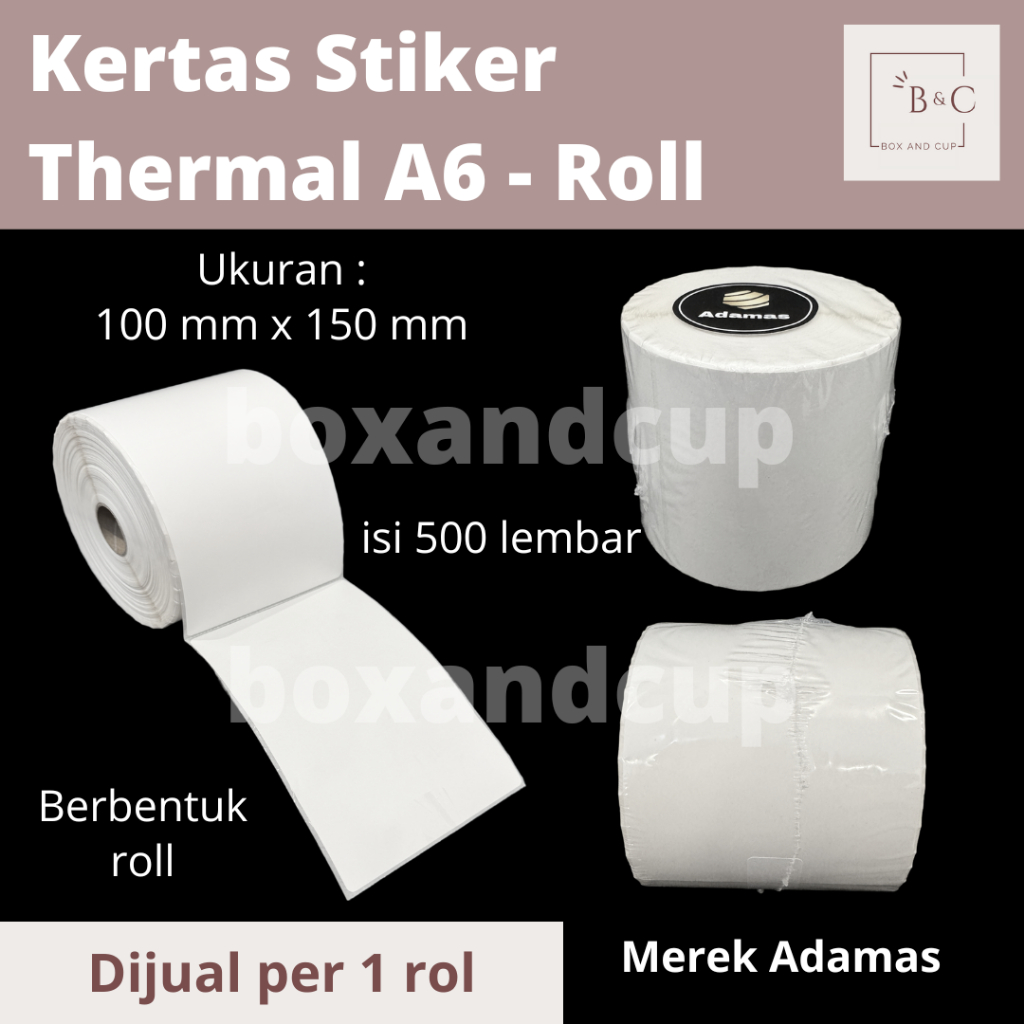 Jual Sticker Kertas Printer / Label Resi Thermal Roll Ukuran 100 mm x 150 mm A6 isi 500 Lembar ...