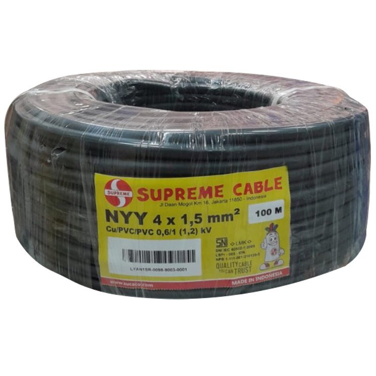 Jual Kabel Listrik NYY 4x1.5 4x1,5 ISI 4 / 1.5 MM Supreme Lidi Kawat Tembaga Hitam 100 Meter ...