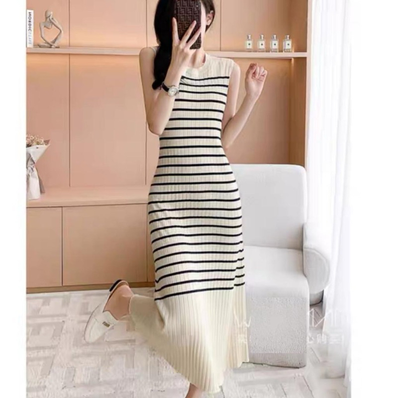 Jual TM Dress Rajut Roana Striped Knit Bodycon Midi Dress Import D8378 ...