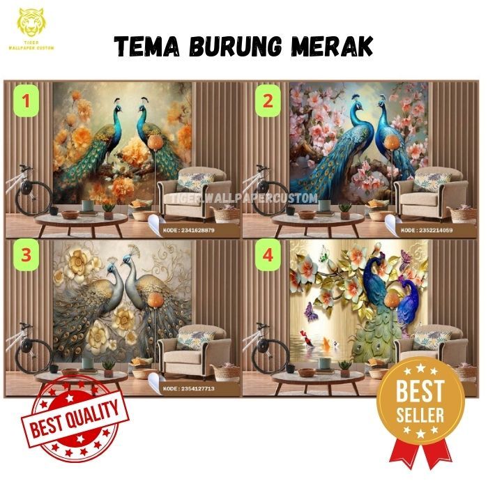 Jual Wallpaper Custom Dinding Motif Merak - Burung Merak - Kamar Tidur ...