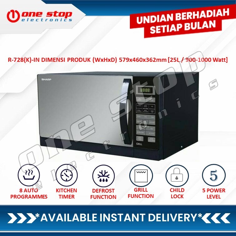 Jual SHARP R-728(K)-IN Microwave Oven 25 L (BLACK) | Shopee Indonesia