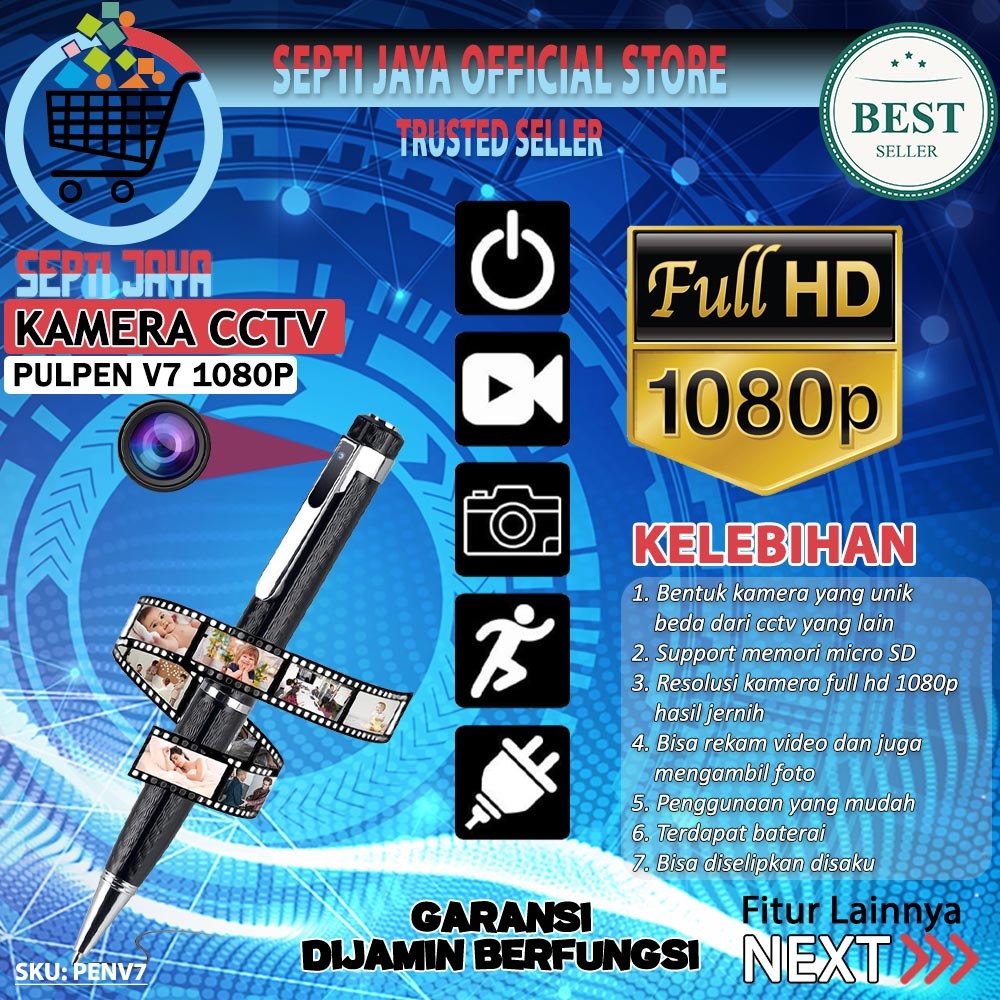 Jual Spy Cam Pen V7 Camera Pulpen Mini Full HD 1080P Kamera Pocket Back ...