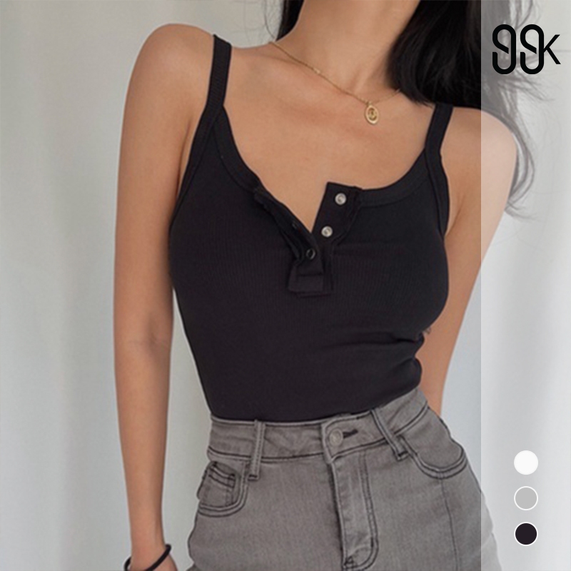 Jual [Premium] Sexy Button Up Straps Ribbed Tank Top 7282 S/M/L ...