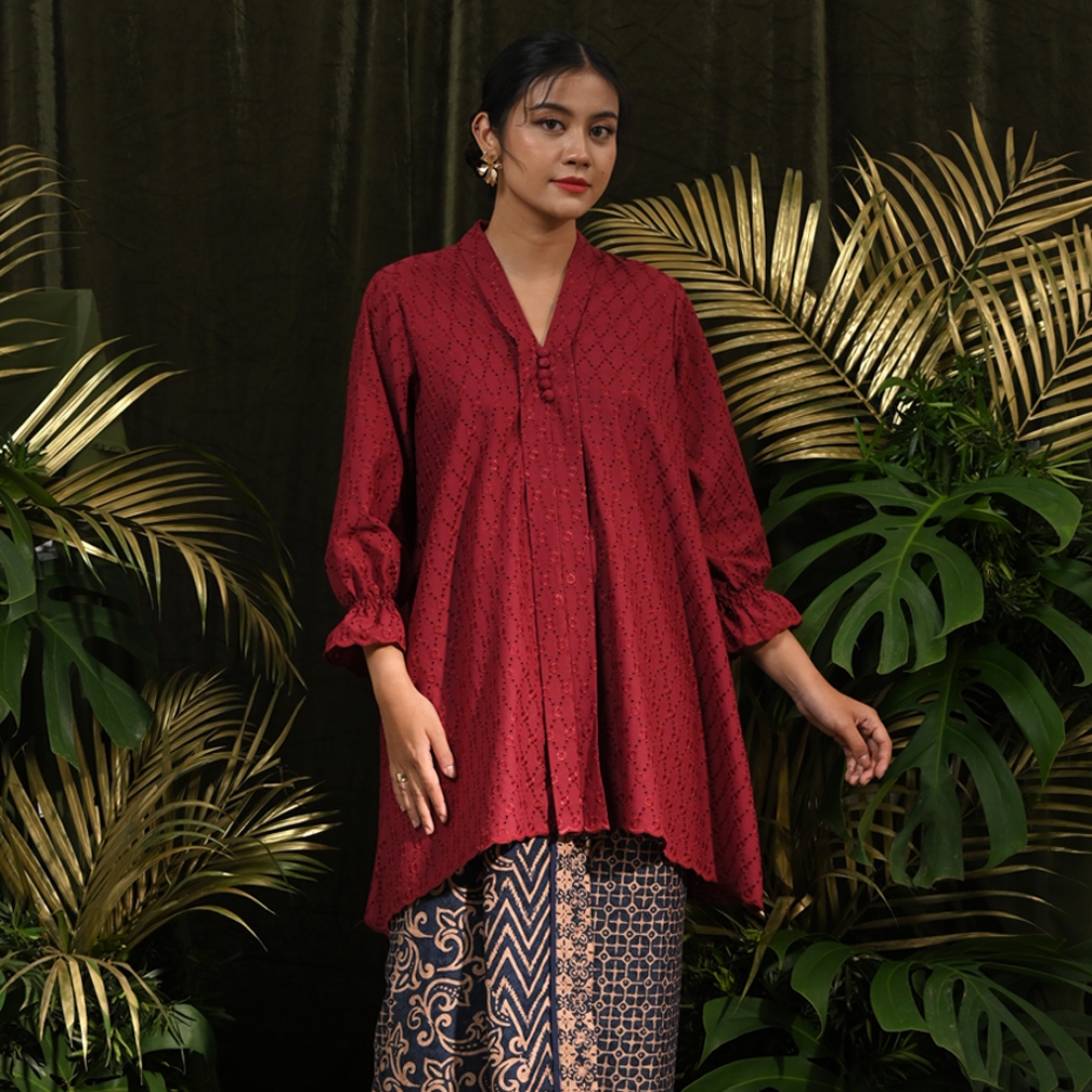 Jual NONA RARA - Alesha Basic Rayya Red T2803, Baju kerja blouse batik ...