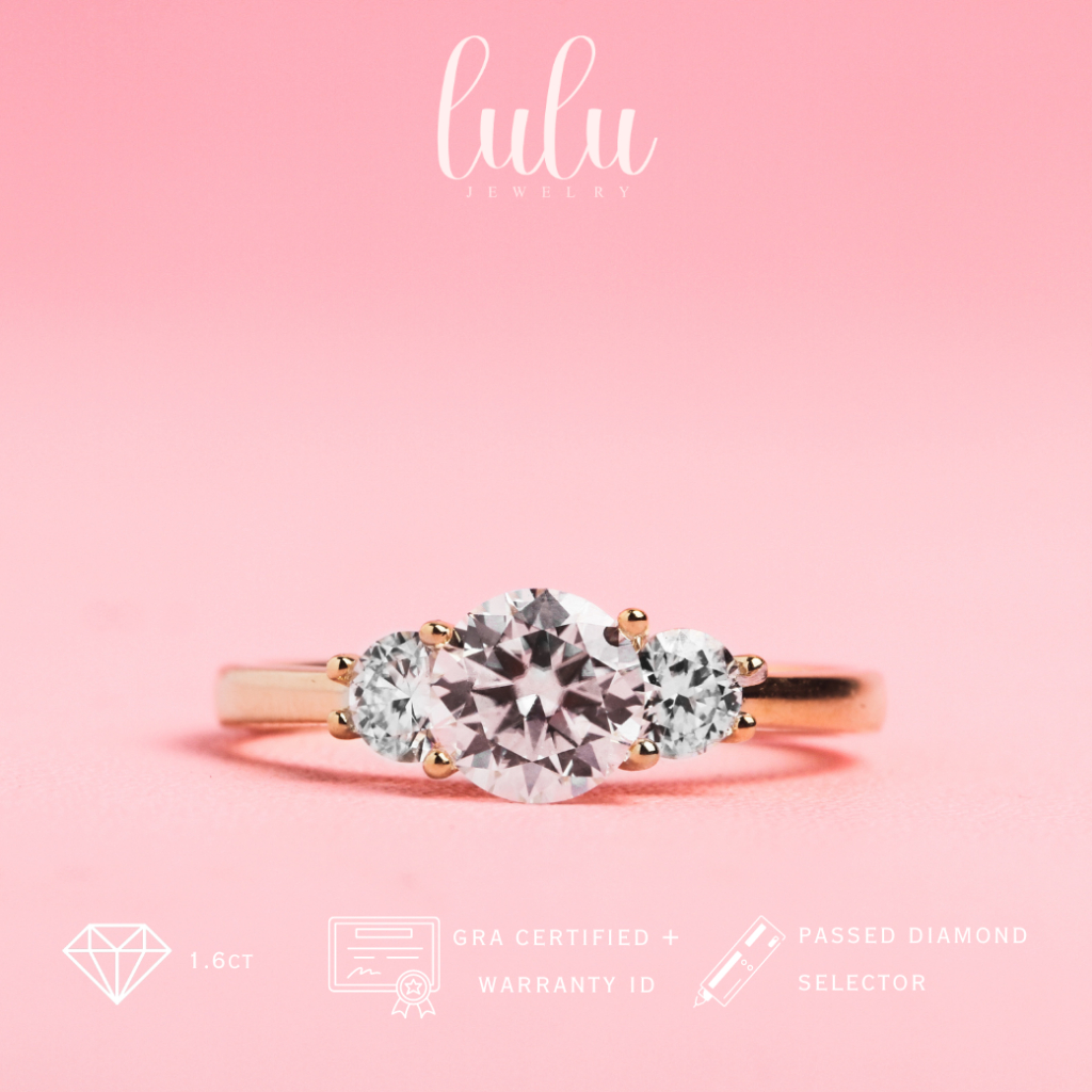Jual Lulu Moissanite Jewelry Elizabeth 3 Stone Round Cut Ring 1,6CT Lapis Emas 18K Sertifikat ...