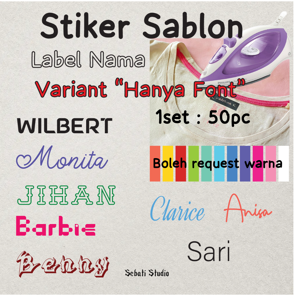 Jual Stiker Label Nama Variant Font isi 50pc | Stiker Sablon Setrika ...