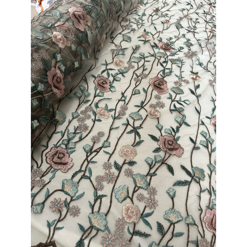 Jual kain tile bordir motif garden multicolour[tile halus] | Shopee ...