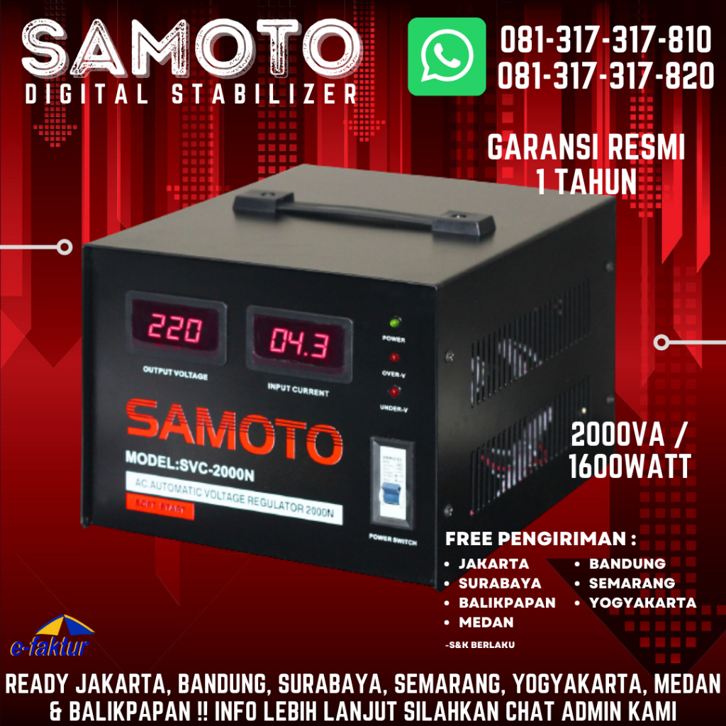 Jual STABILIZER SAMOTO 2000VA - STAVOLT LISTRIK SAMOTO 2000VA GARANSI 1 ...