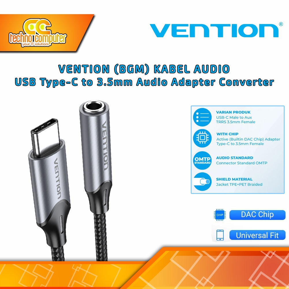Jual VENTION KABEL AUDIO USB Type-C to 3.5mm Jack Female Audio Adapter Converter with DAC Chip ...