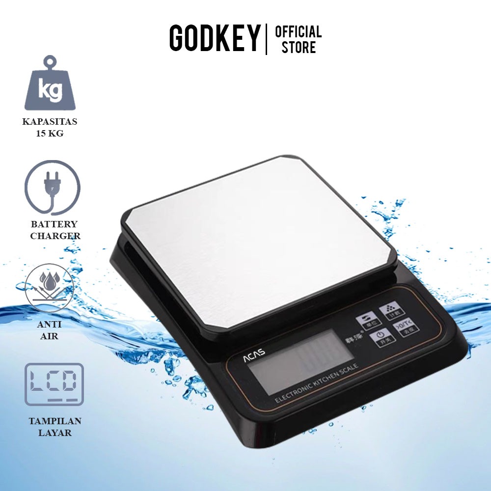 Jual ACAS QZ-157A Timbangan Dapur Digital 15kg / 1 Gr Waterproof Electronic Kitchen Scale Meja ...