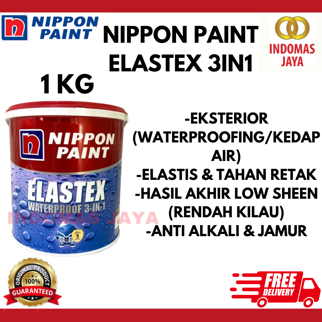 Jual CAT TEMBOK WATERPROOF NIPPON ELASTEX 3IN1 1 KG / CAT ELASTEX 1KG NIPPON | Shopee Indonesia