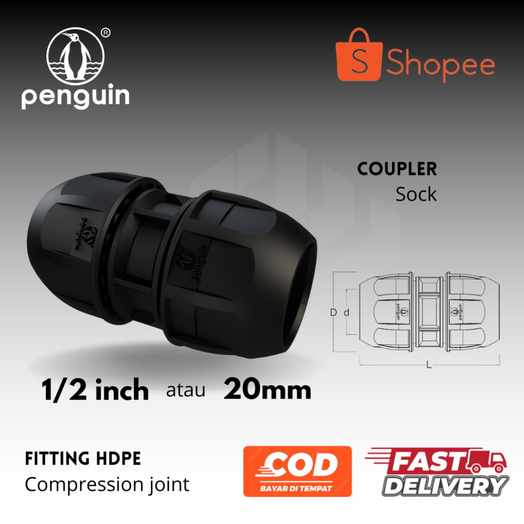 Jual Sambungan Pipa HDPE Coupler / Coupling ukuran 1/2 inch atau 20mm ...