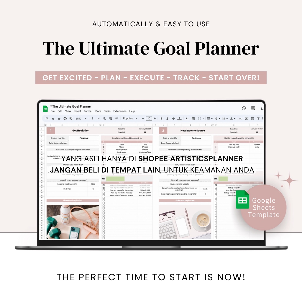 Jual The Ultimate Goal Planner, Template, Goal Tracker Spreadsheet ...