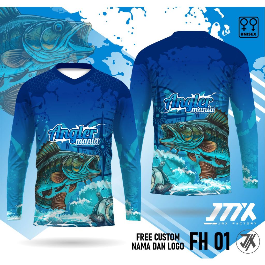 Jual jersey angler mania baju mancing mania lengan panjang kaos macing ...