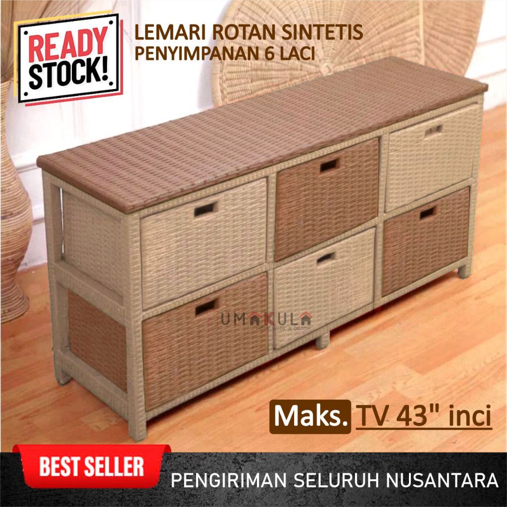 Jual Lemari Rak Rotan Sintetis 6 Laci Buffet Bufet Meja TV 43 inci ...