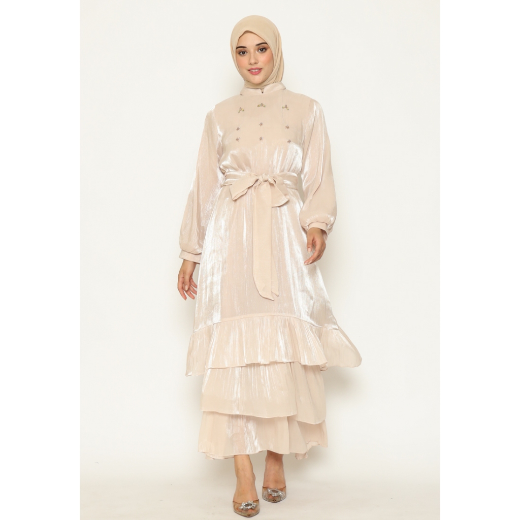 Jual Fey Attire - Myria Shimmer Dress Cream Gamis Wanita | Shopee Indonesia