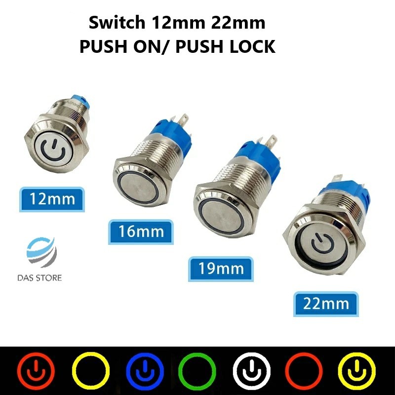 Jual Saklar on off LED stainless push button switch Momentary AC 12MM ...