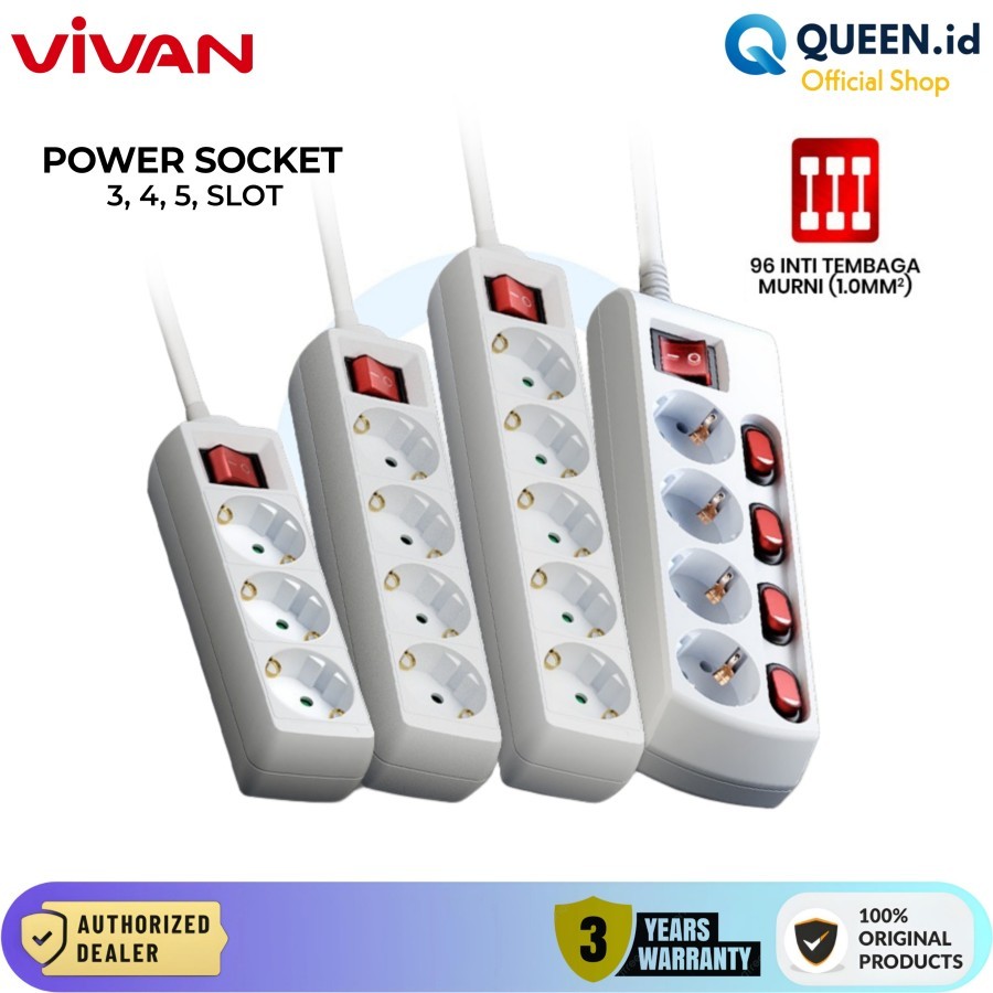 Jual VIVAN VPS Power Strip Socket Stop Kontak Saklar 3-5 Port AC Colokan Listrik | Shopee Indonesia