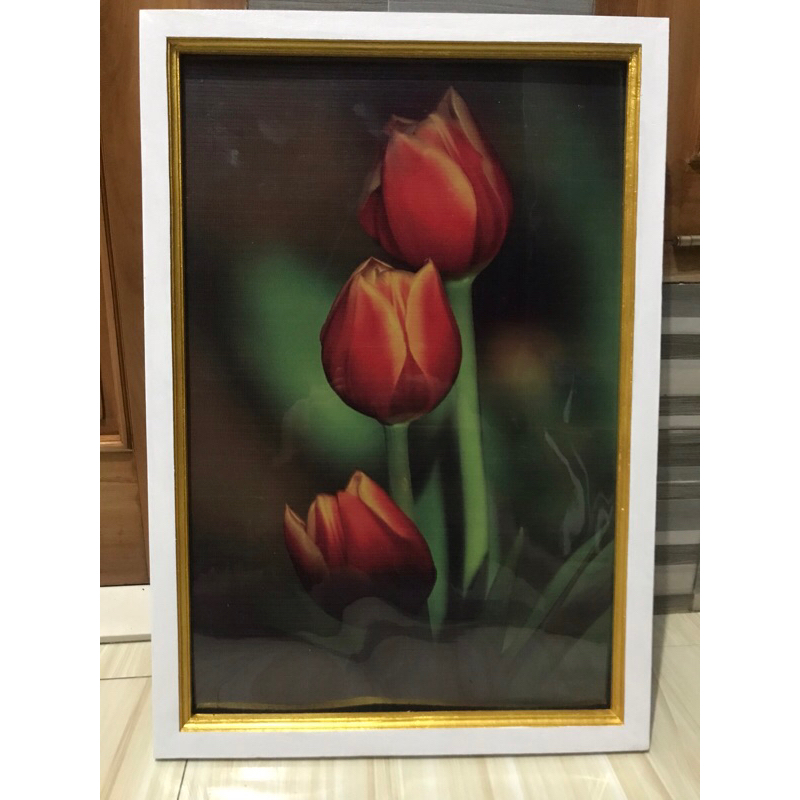 Jual lukisan cetak gambar bunga tulip plus bingkai | Shopee Indonesia